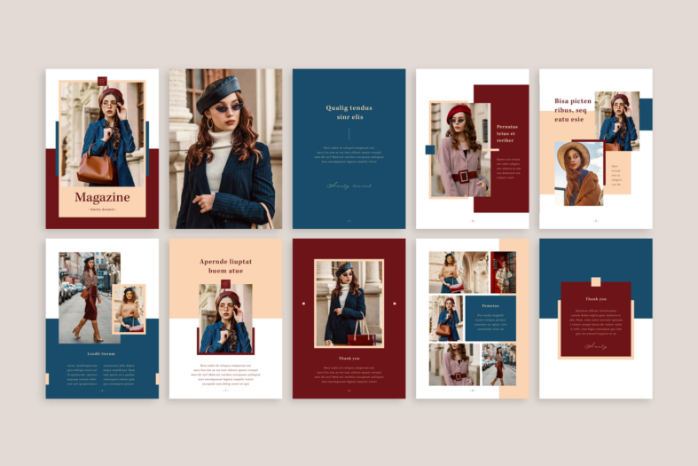 InDesign Magazine Template with Red and Blue