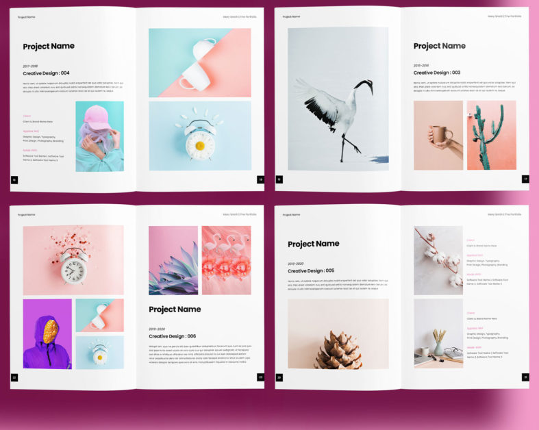 Free Pink Portfolio Templates InDesign - Unsell.Design