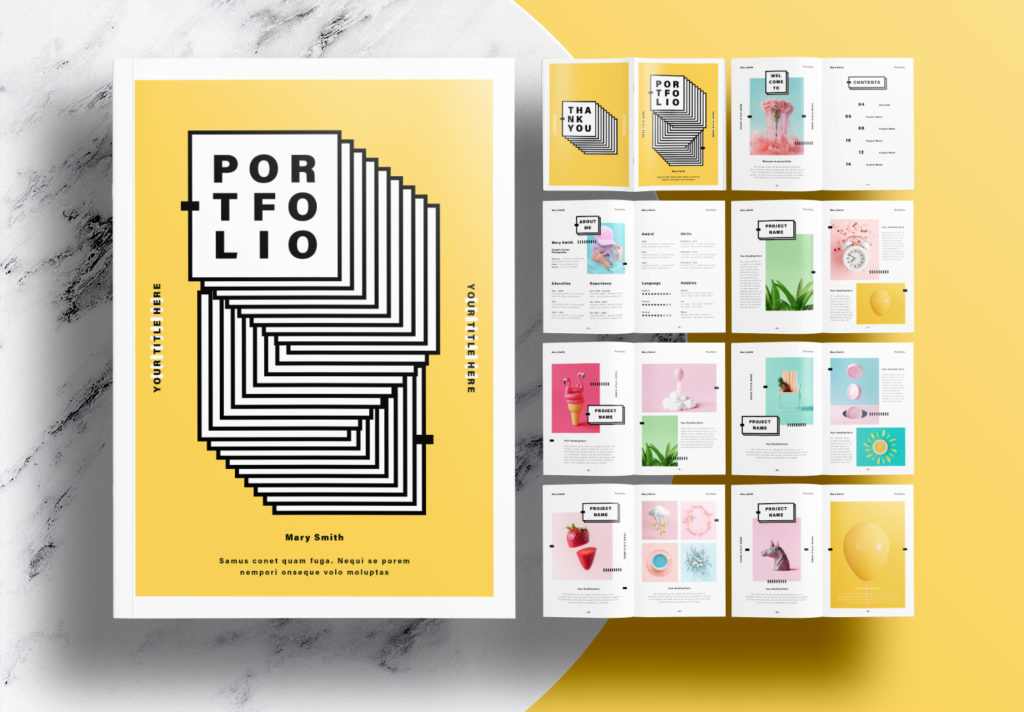 Free InDesign Portfolio Layout Templates with Yellow Accents - Unsell ...