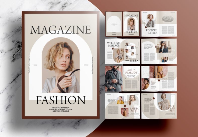 Free InDesign Brown Fashion Magazine Layout Template