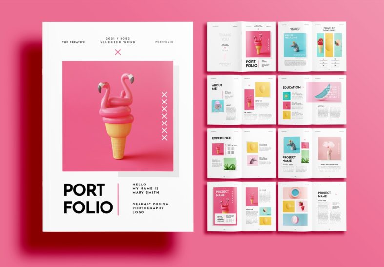 Free InDesign Modern Pink Portfolio Layout Template