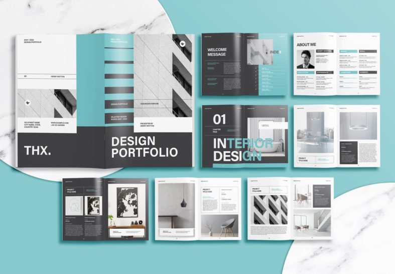 Green Interior Design Portfolio InDesign Template Free Download