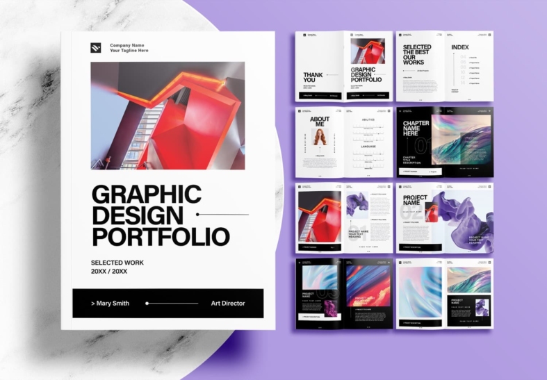 Free InDesign Modern Graphic Design Portfolio Layout - Unsell.Design